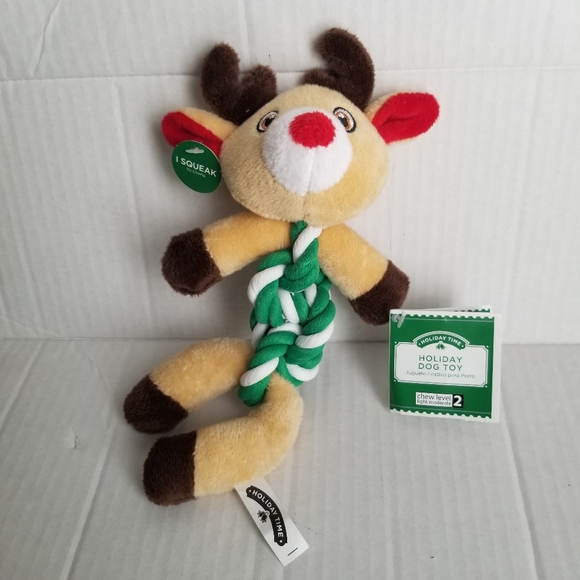 Holiday Time | Dog | New Holiday Time Dog Toy Reindeer Rope Squeak ...
